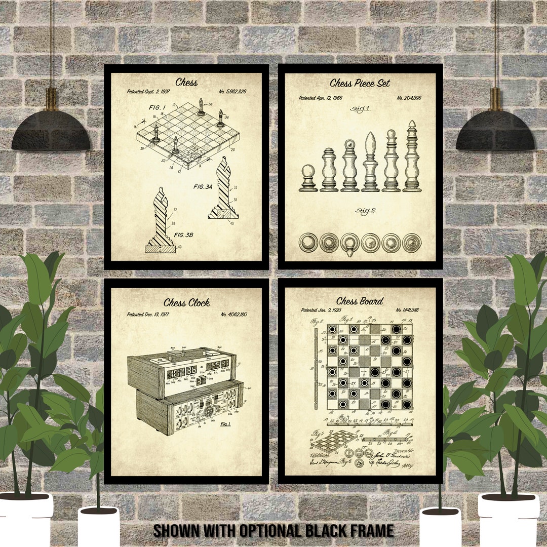 Set of 4 Chess Patent Prints Vintage Chess Posters Game Room Wall Art ...