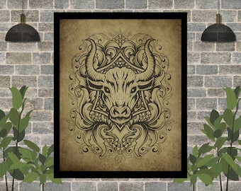 Bull Head Tattoo - Etsy