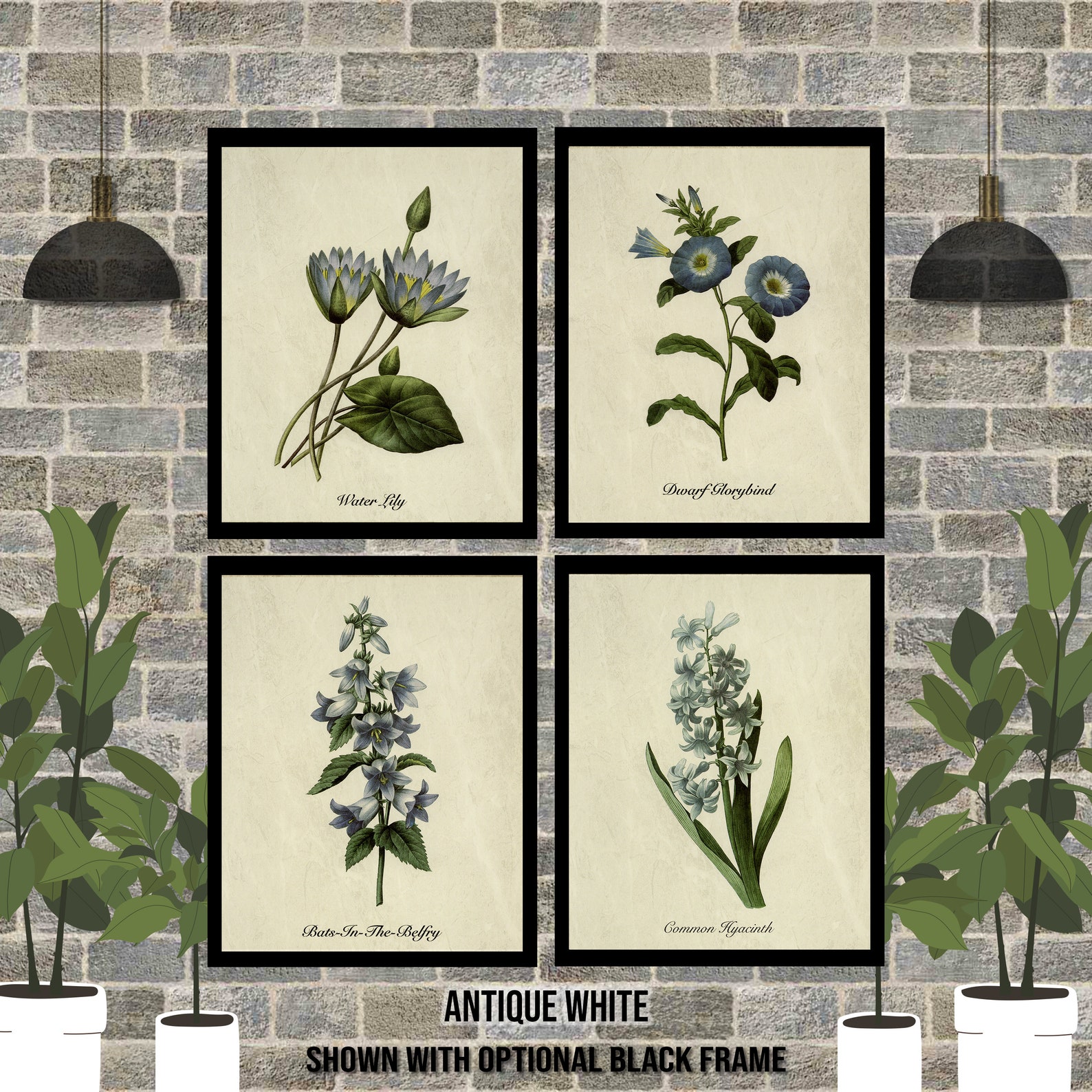 Blue Flower Print Set Blue Flower Set of 4 Botanical Prints - Etsy