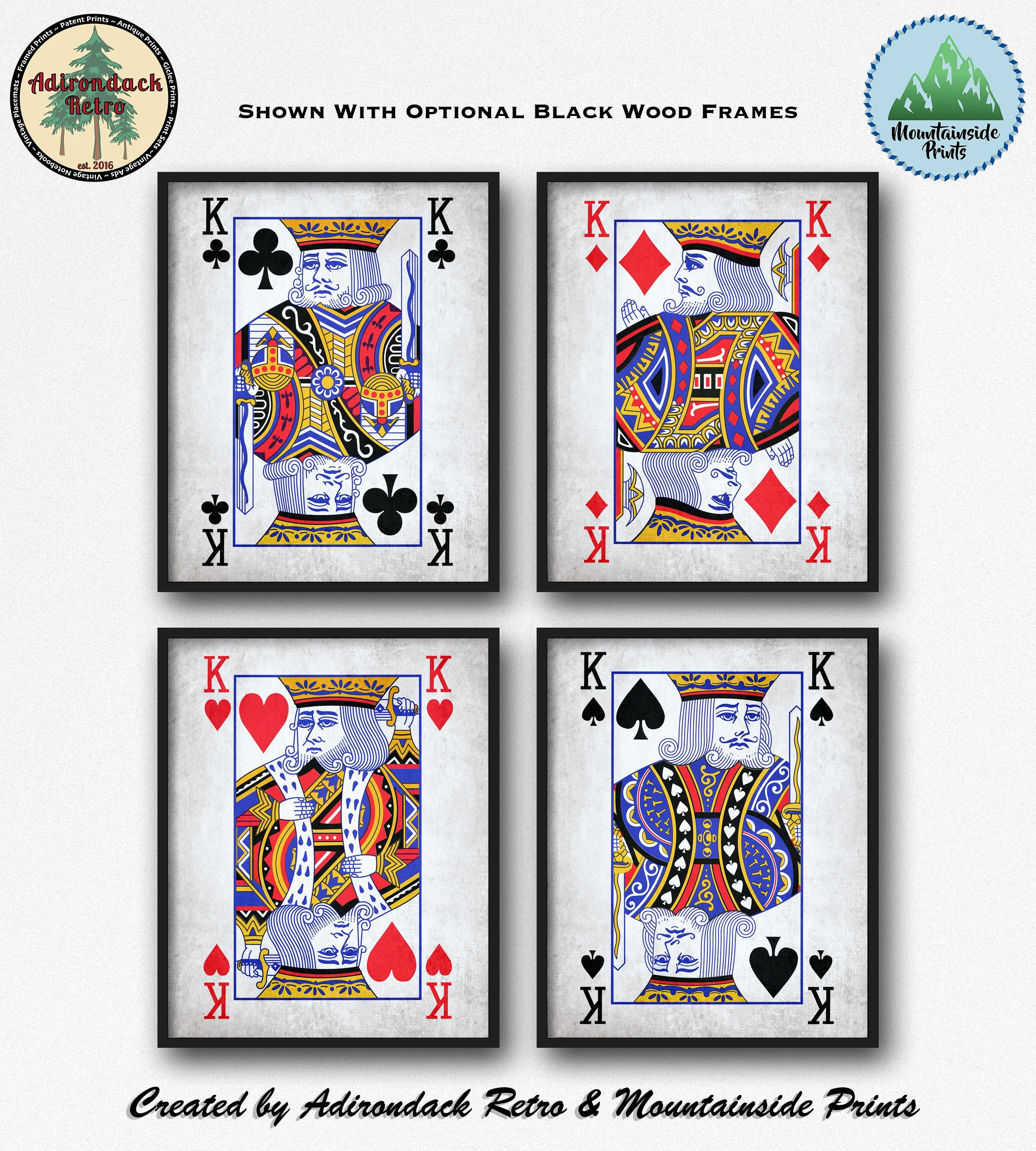 Vintage Set of 4 Kings Poster Art Playing Card Art Print Set | Etsy