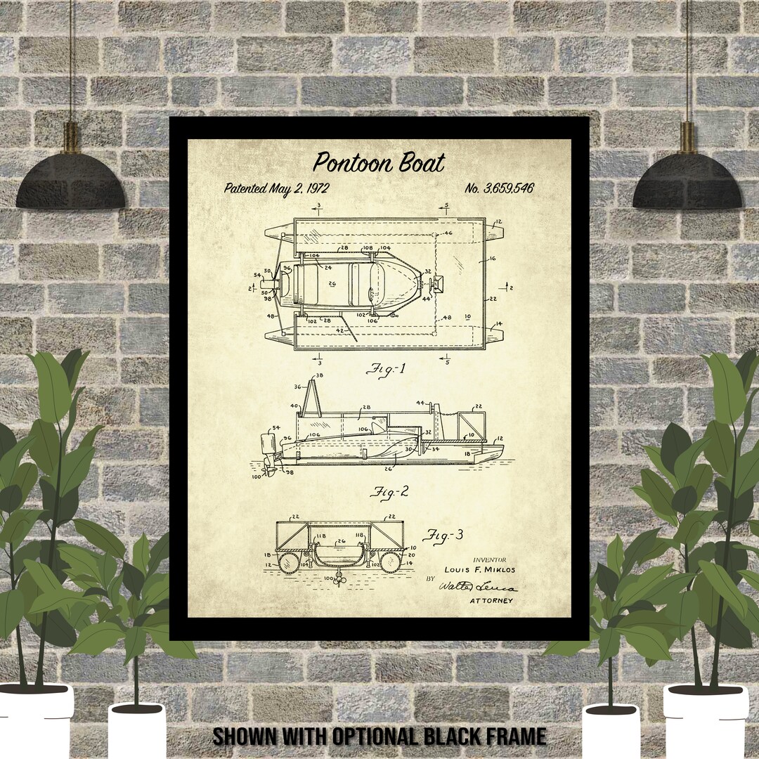 1972 Pontoon Boat Patent Art Print Vintage Pontoon Boat Poster Boater ...