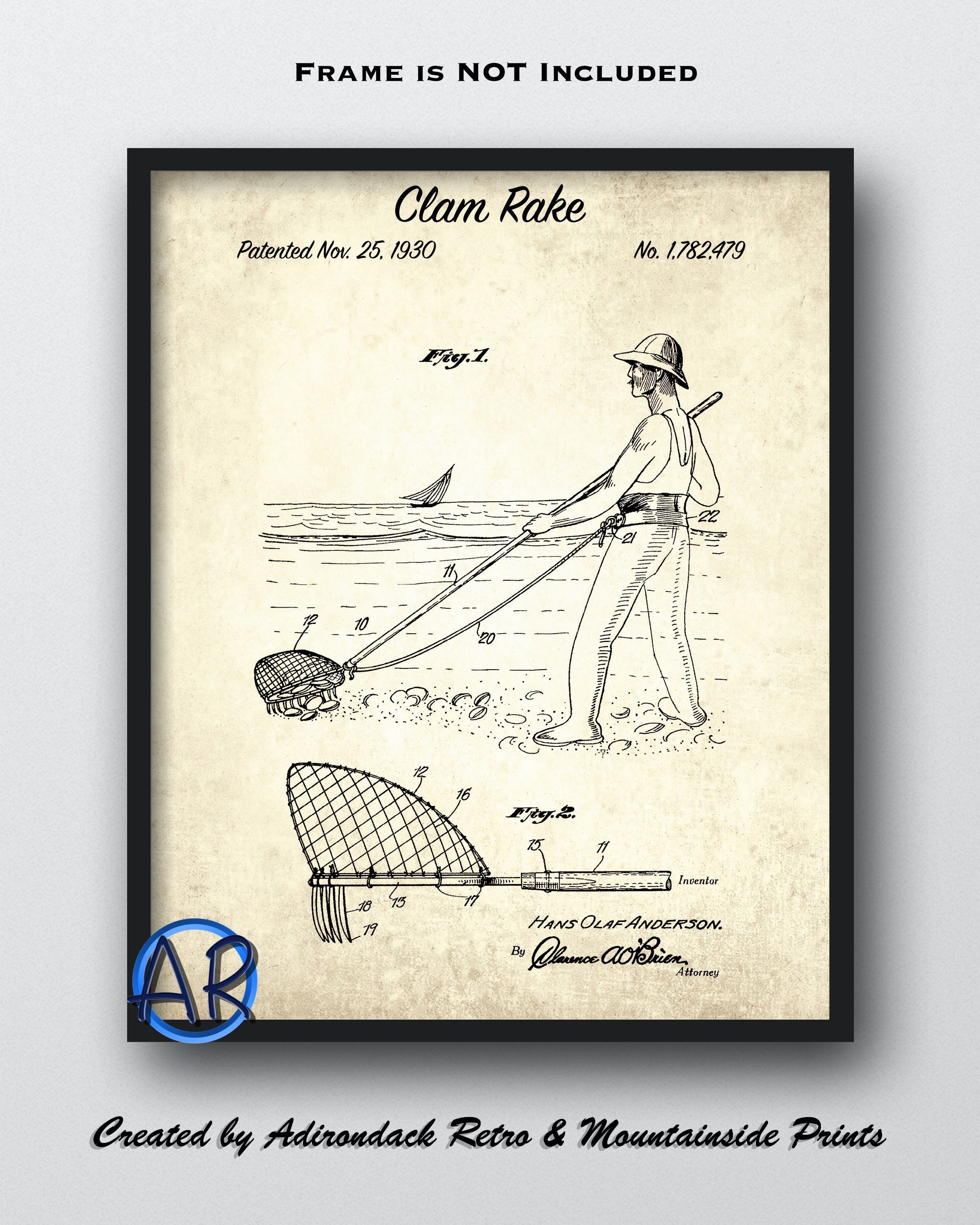 Vintage Fishing Device Blueprint Poster Antique Clam Rake 1930 Patent ...