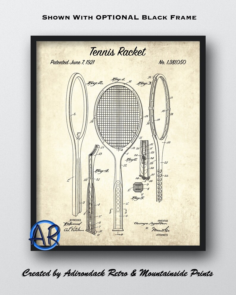 1921 Tennis Racket Patent Art Print Tennis Patent Poster | Etsy