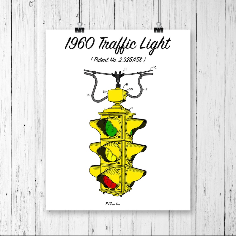 1960 Traffic Light Colorized Patent Art Print Vintage | Etsy