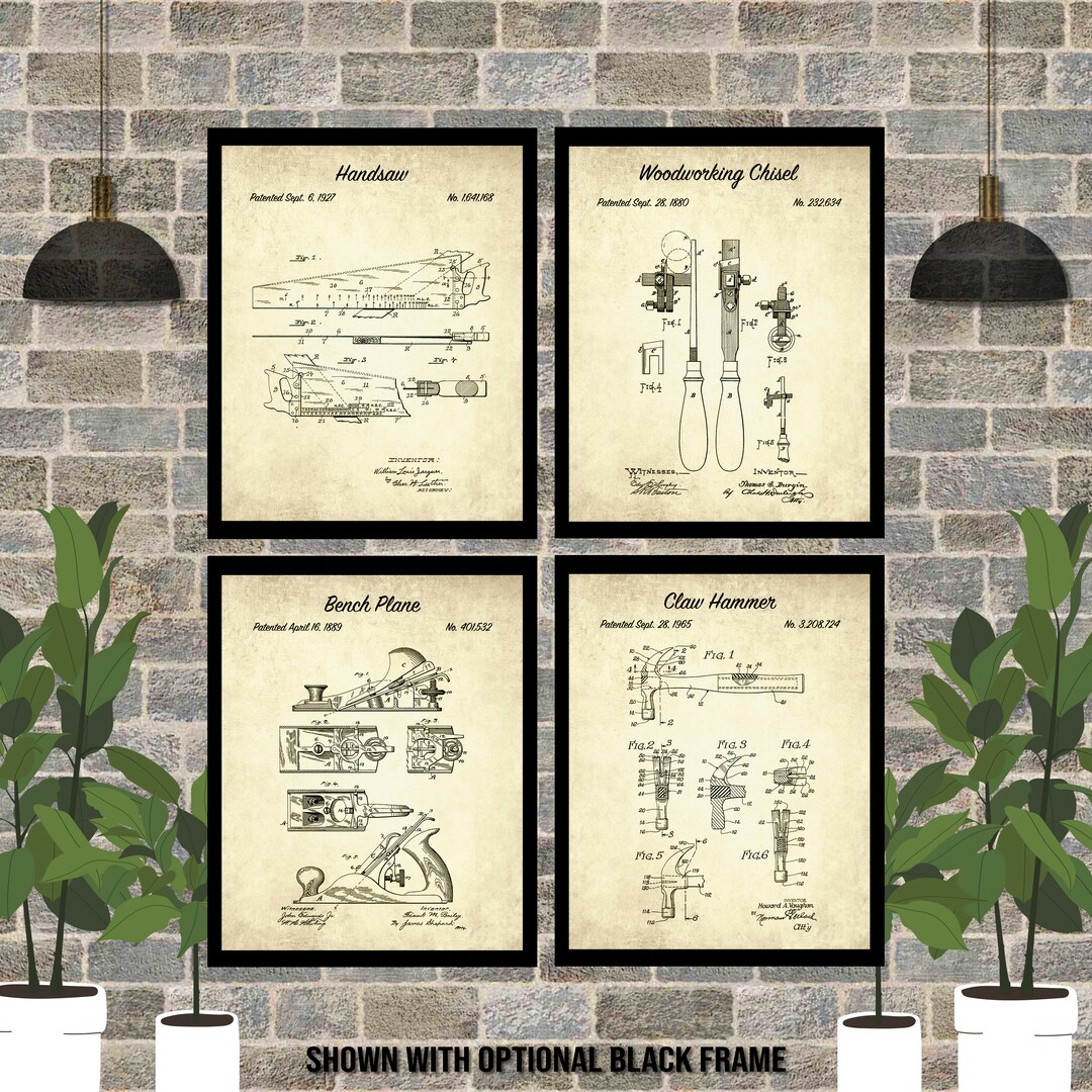 Set of 4 Woodworking Patent Prints Handyman Posters Garage Wall Art ...