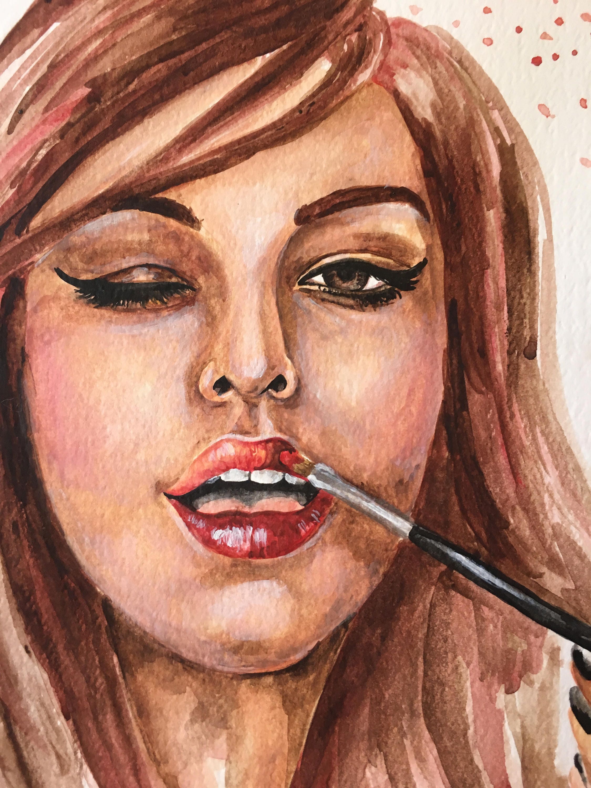 Lipstick Portrait Original Watercolor Custom Artwork - Etsy