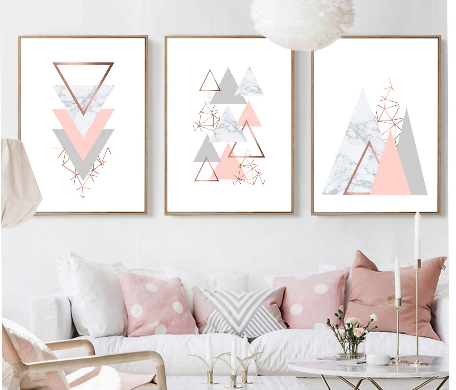 Set of 3 Geometric Print Pink Marble Gray Rose Gold Printable - Etsy Canada