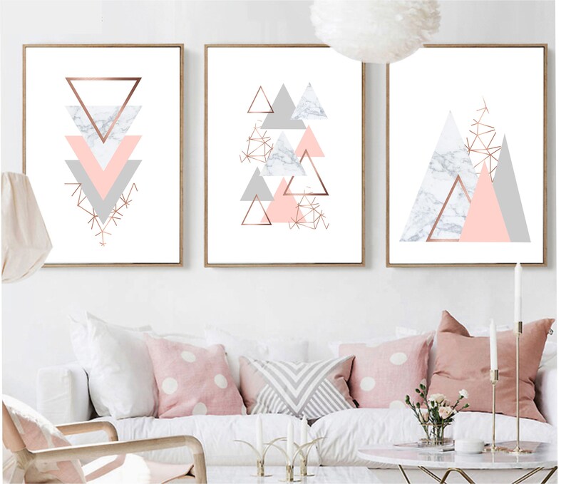 Set of 3 geometric print pink marble gray rose gold Printable | Etsy