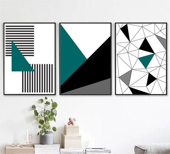 Geometric wall art printable set of 3 Abstract wall art paintings on ...