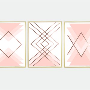 Geometric Prints Printable Wall Art Set of 3 Rose Gold Pink Metallic ...