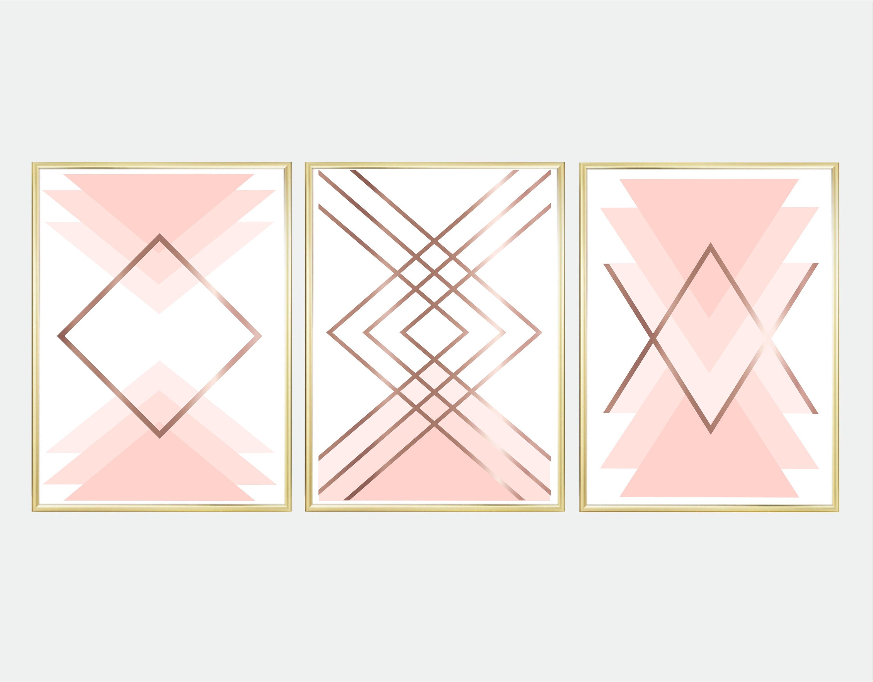 Geometric Prints Printable Wall Art Set of 3 Rose Gold Pink | Etsy