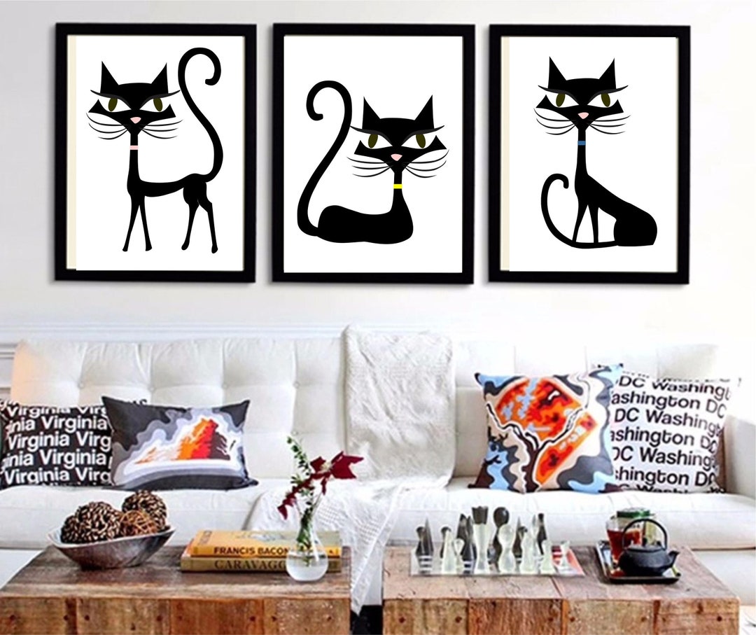 Set of 3 Printable Wall Art Set Digital Prints Cats Home Nursery Decor ...