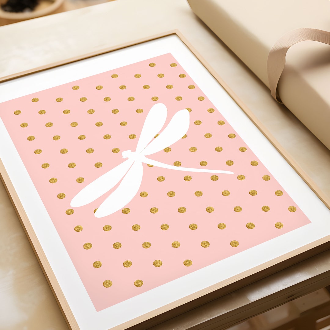 Printable Dragonfly Poster With Gold Polka Dots - Etsy