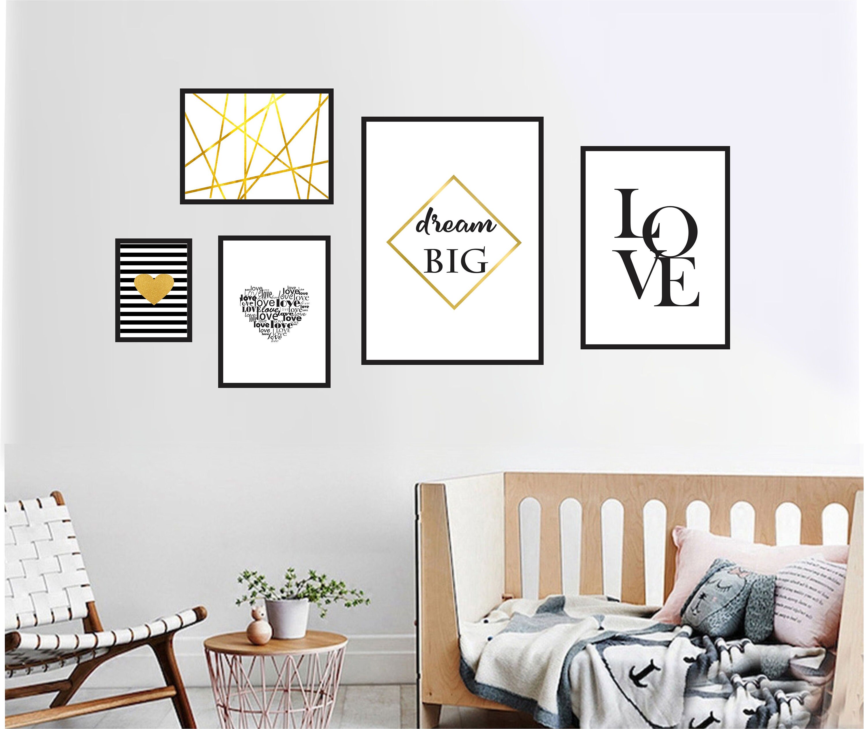 Set of 5 printable wall art set geometric prints black and | Etsy
