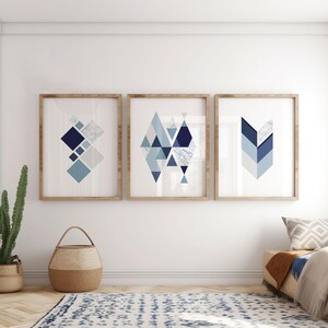 Set of 3 Blue Geometric Prints Printable Wall Art Poster - Etsy