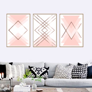 Geometric Prints Printable Wall Art Set of 3 Rose Gold Pink Metallic ...