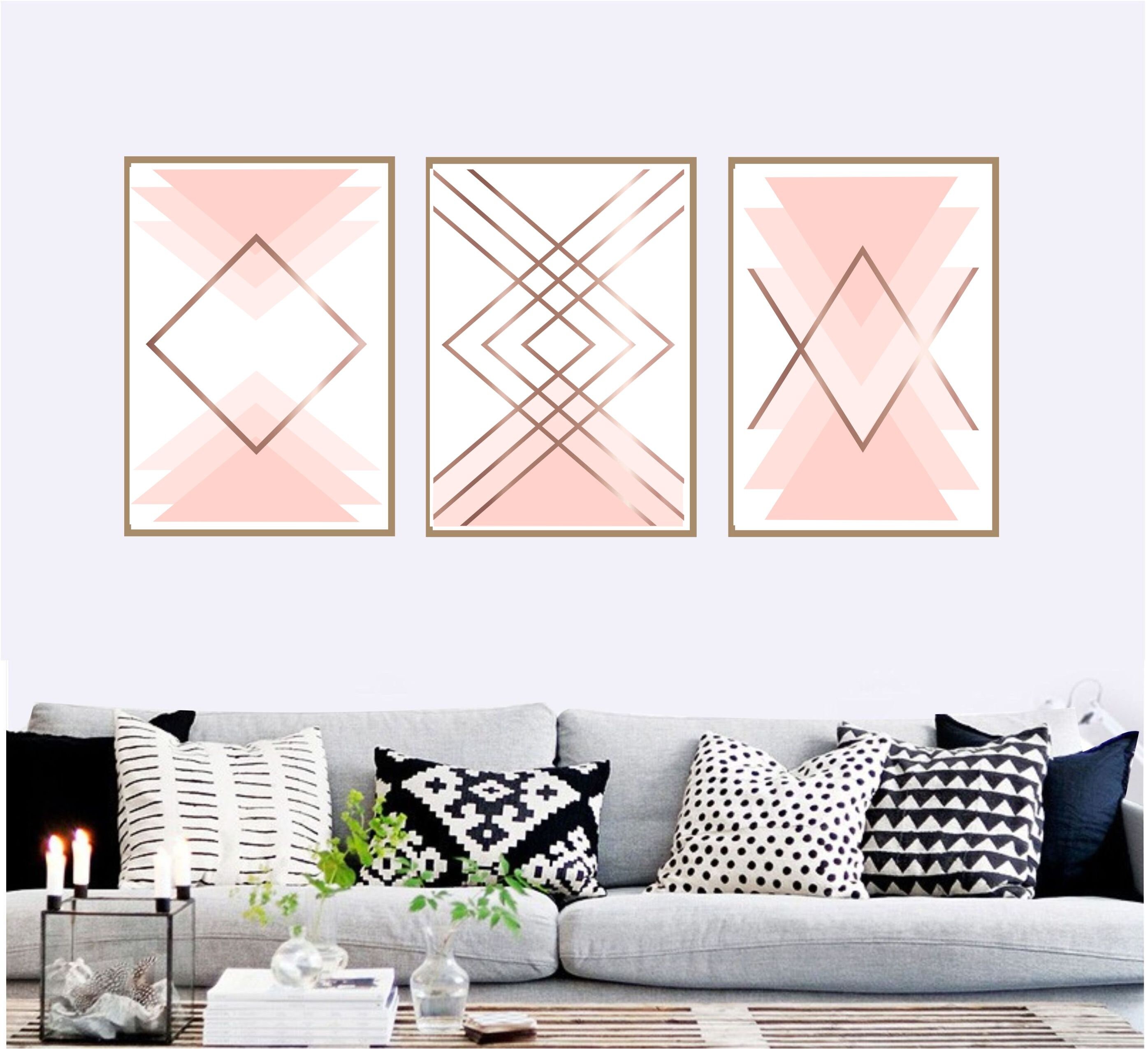 Geometric Prints Printable Wall Art Set of 3 Rose Gold Pink | Etsy