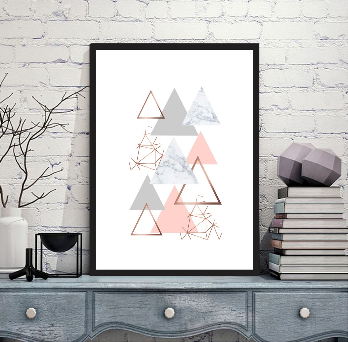 Set of 3 Geometric Print Pink Marble Gray Rose Gold Printable - Etsy Canada