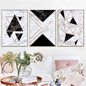 Set of 3 Geometric Prints Rose Gold Black Gray Marble Printable Wall ...