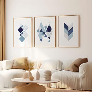 Set of 3 Blue Geometric Prints Printable Wall Art Poster - Etsy