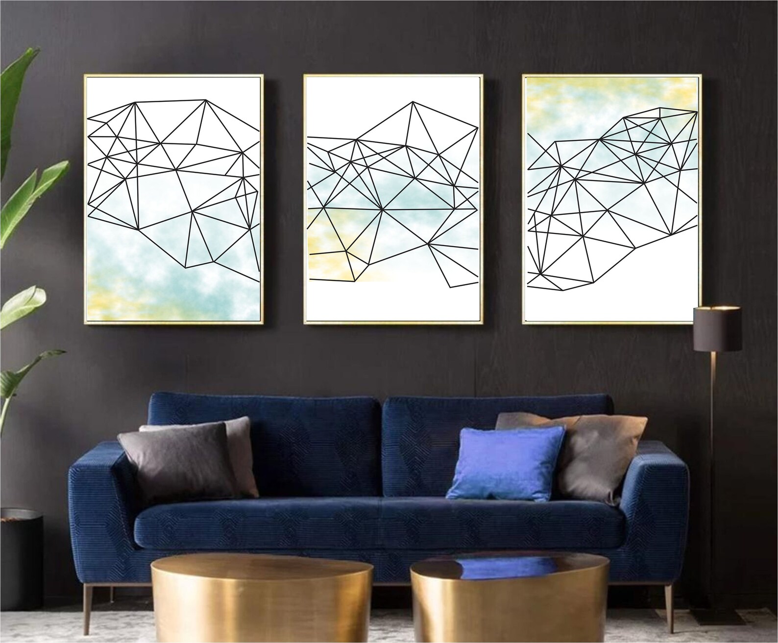 Set of 3 geometric prints blue Printable wall art set Digital | Etsy