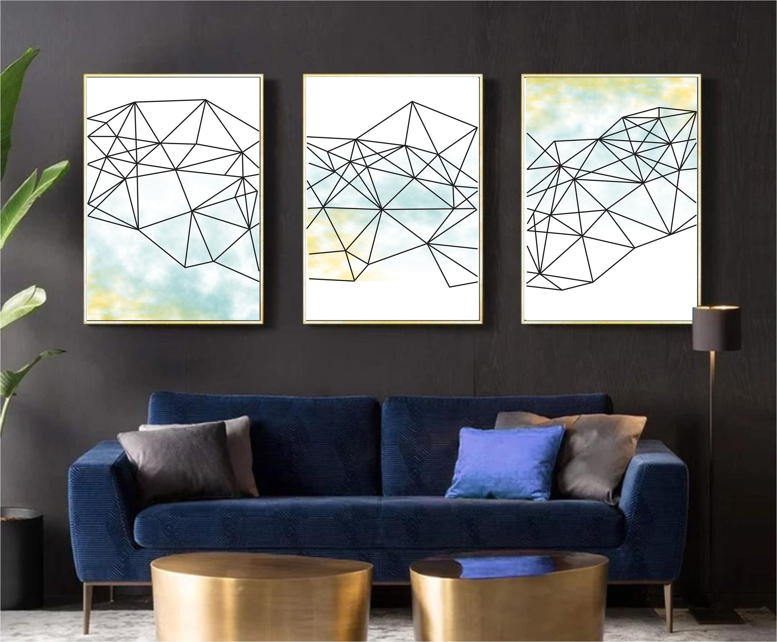 Set of 3 geometric prints blue Printable wall art set Digital | Etsy