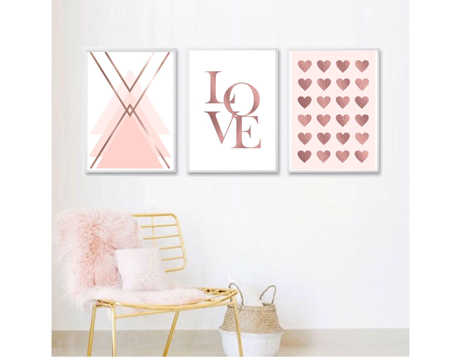 Printable Wall Art Set of 3 Rose Gold Prints Heart Love Print | Etsy