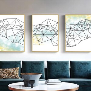 Set of 3 Geometric Prints Blue Printable Wall Art Set Digital Prints ...