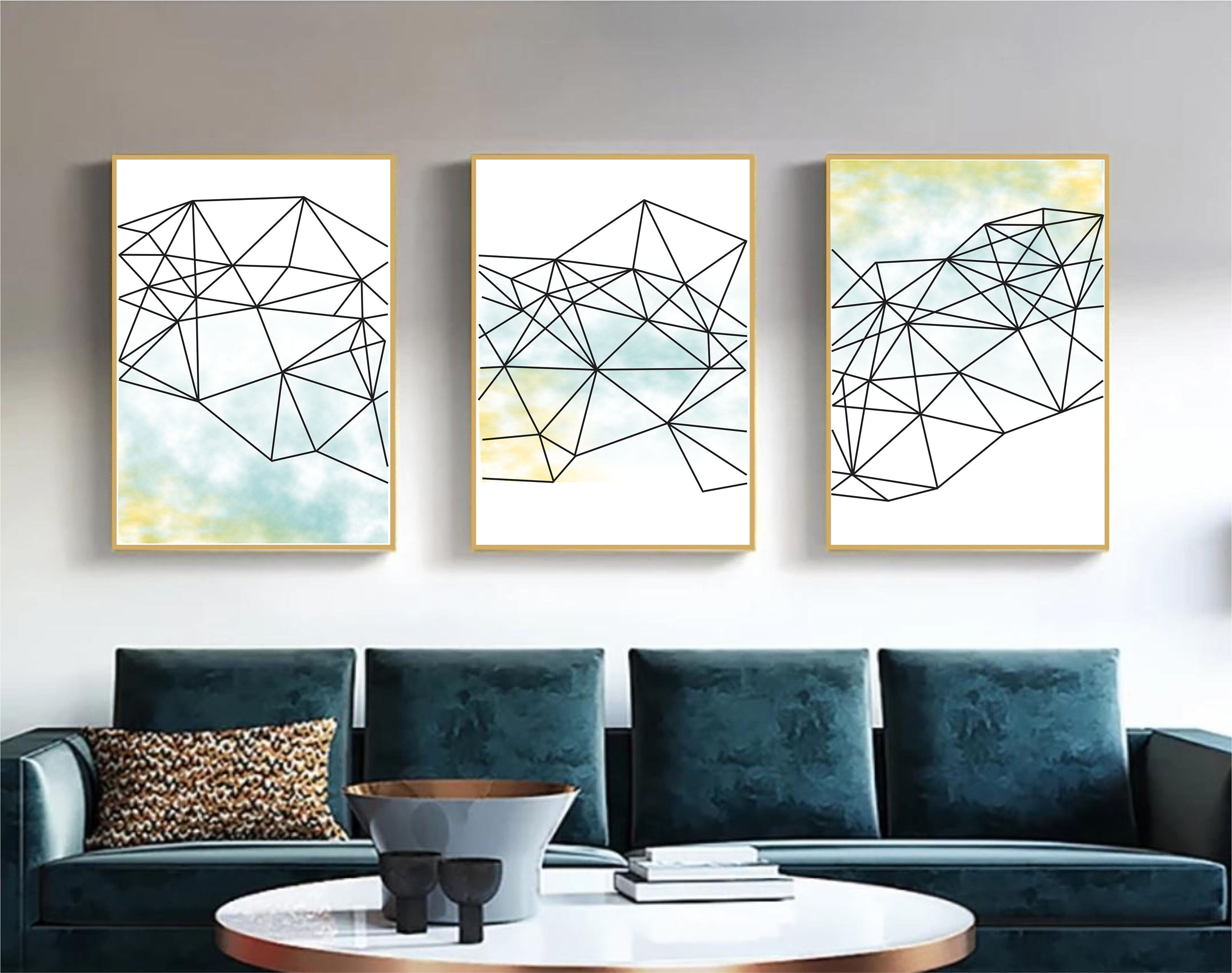 Set of 3 Geometric Prints Blue Printable Wall Art Set Digital - Etsy