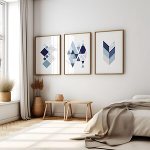 Set of 3 Blue Geometric Prints Printable Wall Art Poster - Etsy