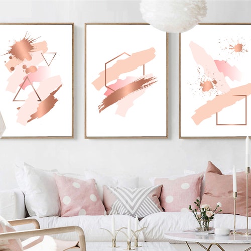 Geometric Prints Printable Wall Art Set of 3 Rose Gold Pink - Etsy