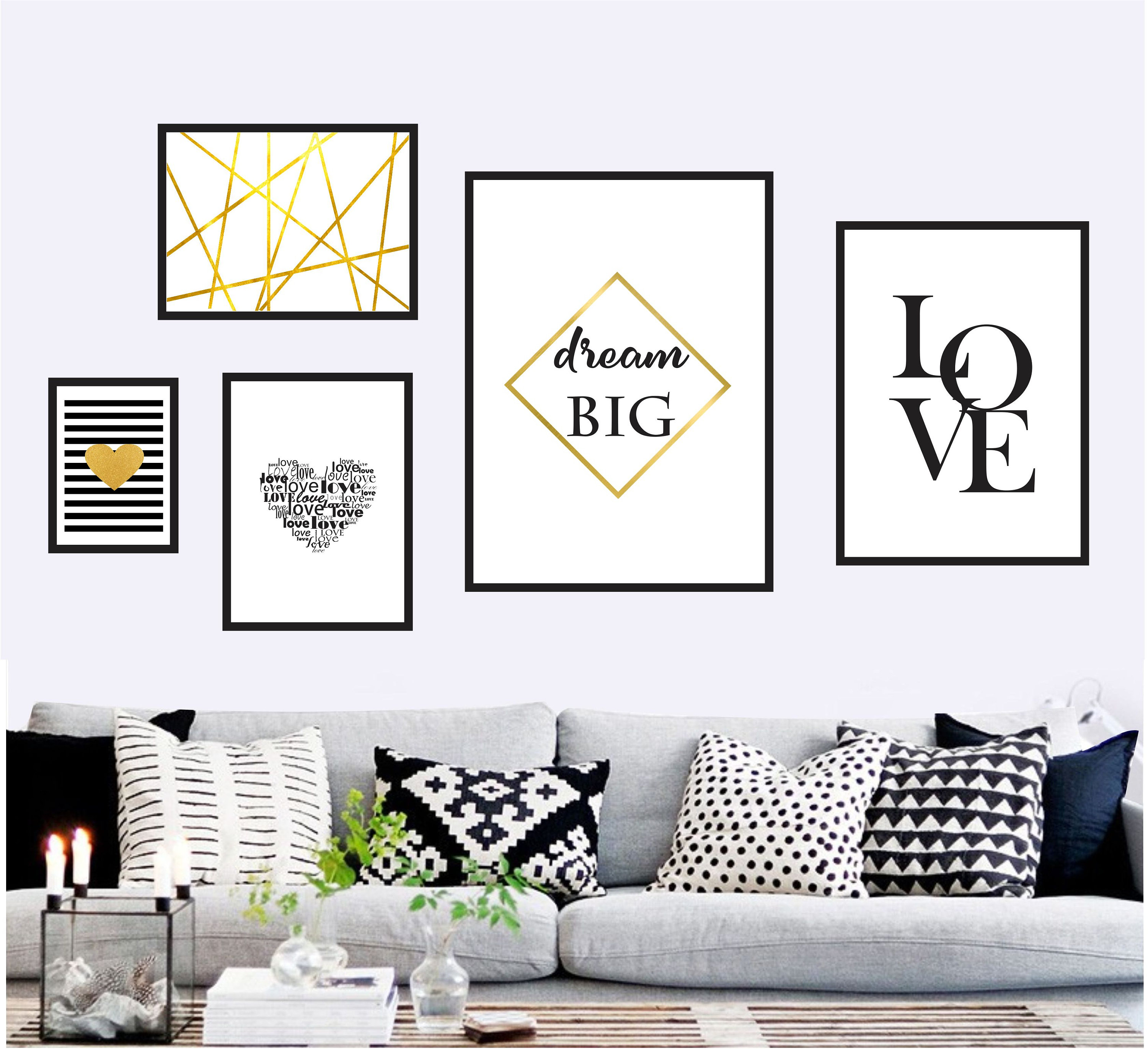 Set of 5 printable wall art set geometric prints black and | Etsy