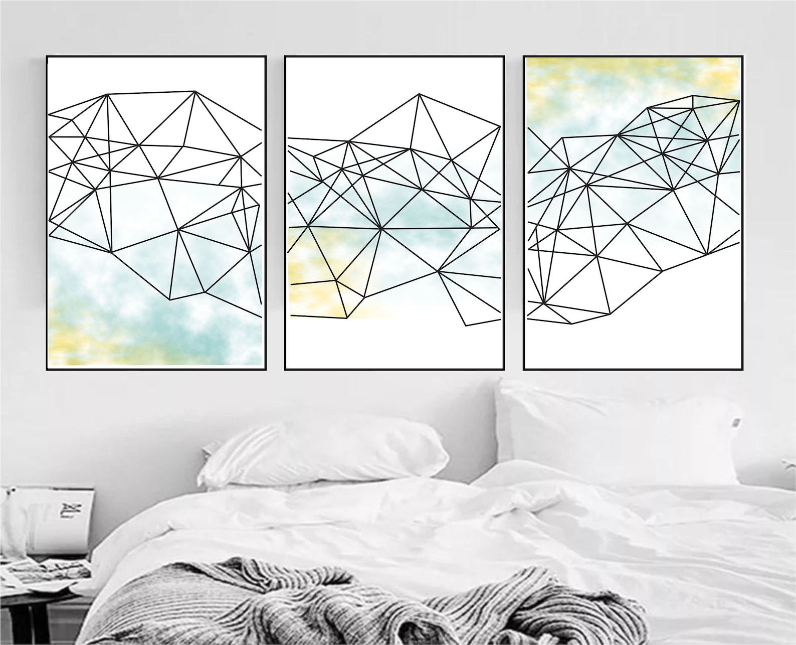 Set of 3 geometric prints blue Printable wall art set Digital | Etsy