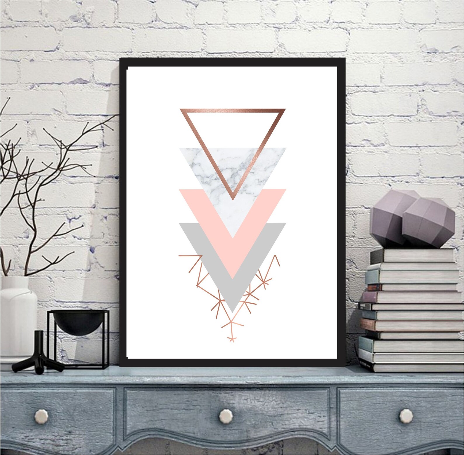 Set of 3 Geometric Print Pink Marble Gray Rose Gold Printable - Etsy Canada