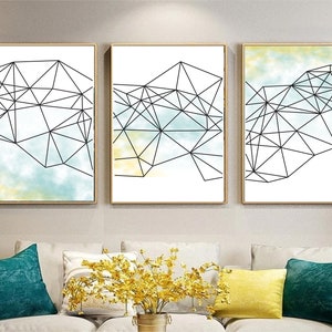Set of 3 Geometric Prints Blue Printable Wall Art Set Digital Prints ...