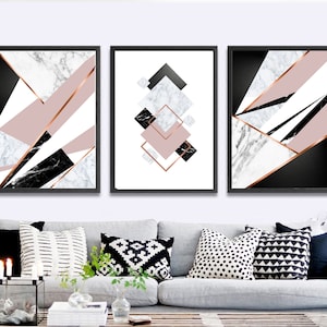 Set of 3 Geometric Prints Pink Gray Marble Rose Gold Concrete Printable ...