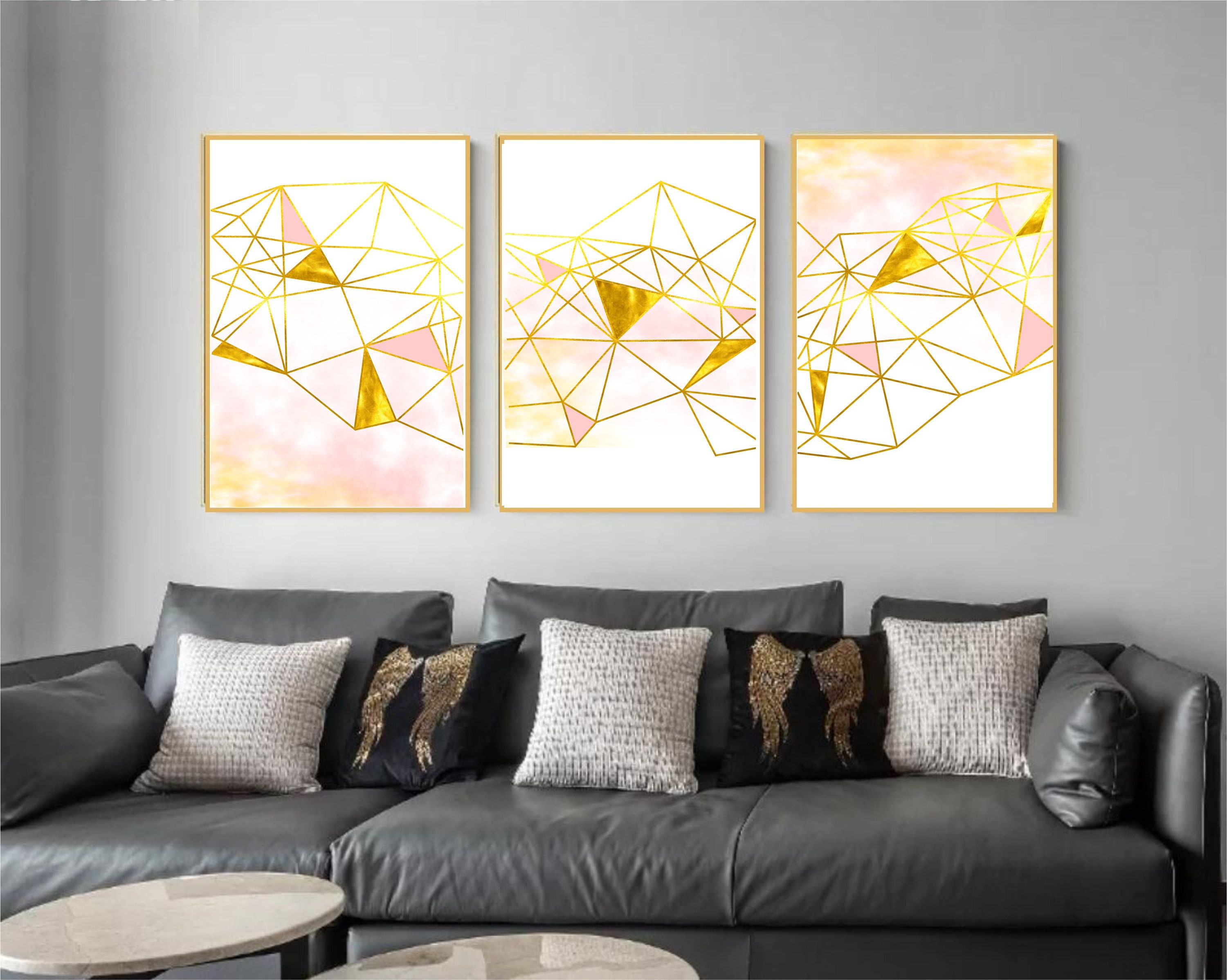 Pink and Gold Set of 3 Geometric Poster Printable Wall Art Set Digital ...