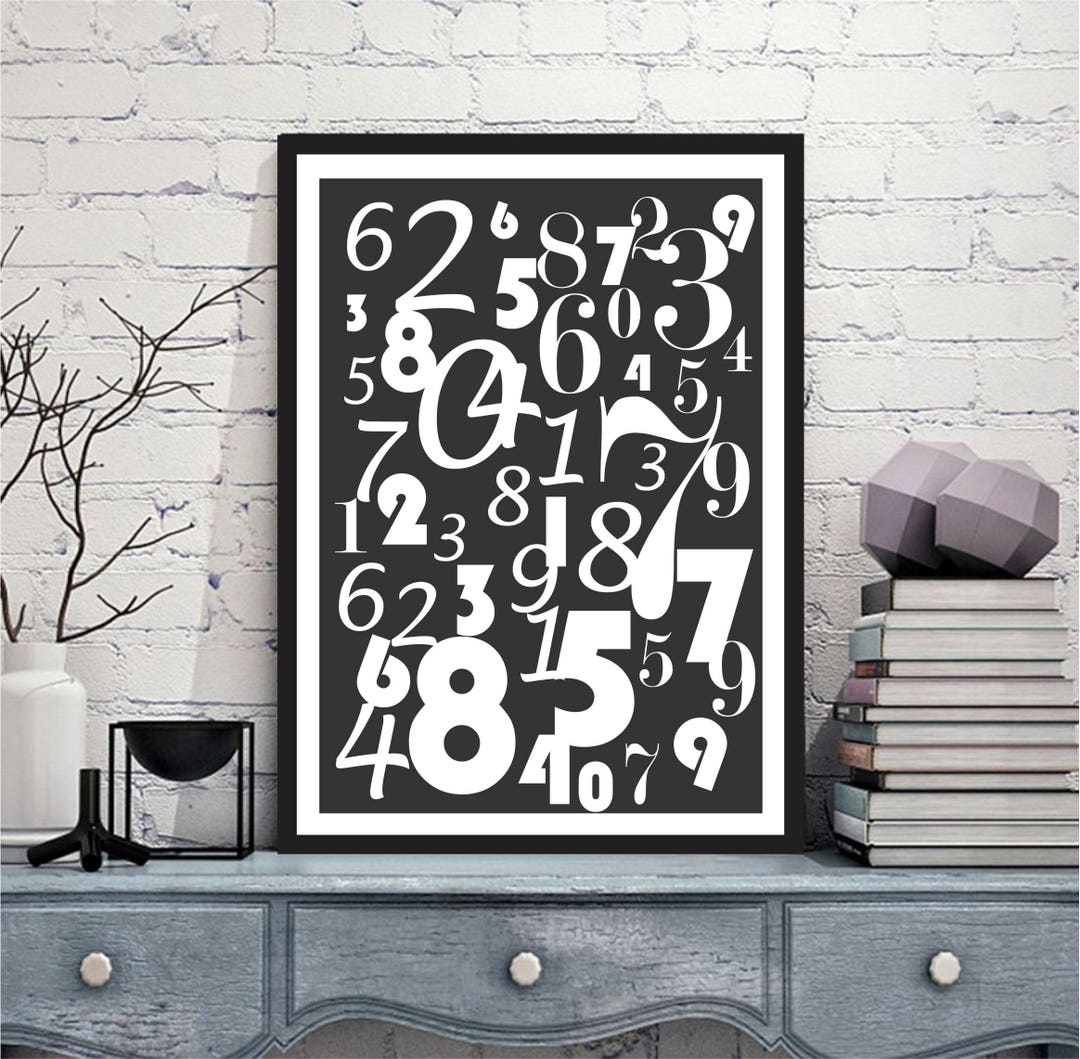 Black and White Numbers Printable Wall Art Digital Prints Modern Math ...