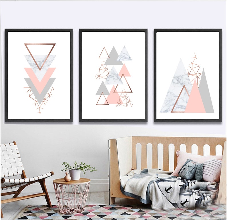 Set of 3 geometric print pink marble gray rose gold Printable | Etsy