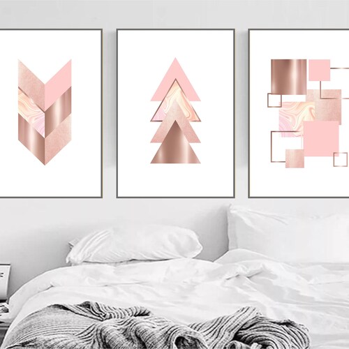 Set of 3 Geometric Print Pink Marble Gray Rose Gold Printable - Etsy
