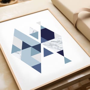 Set of 3 Blue Geometric Prints Printable Wall Art Poster - Etsy