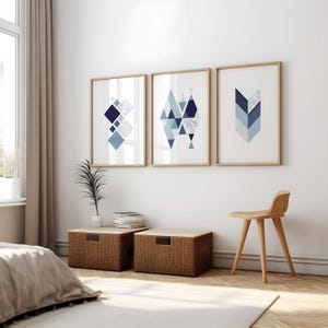 Set of 3 Blue Geometric Prints Printable Wall Art Poster - Etsy