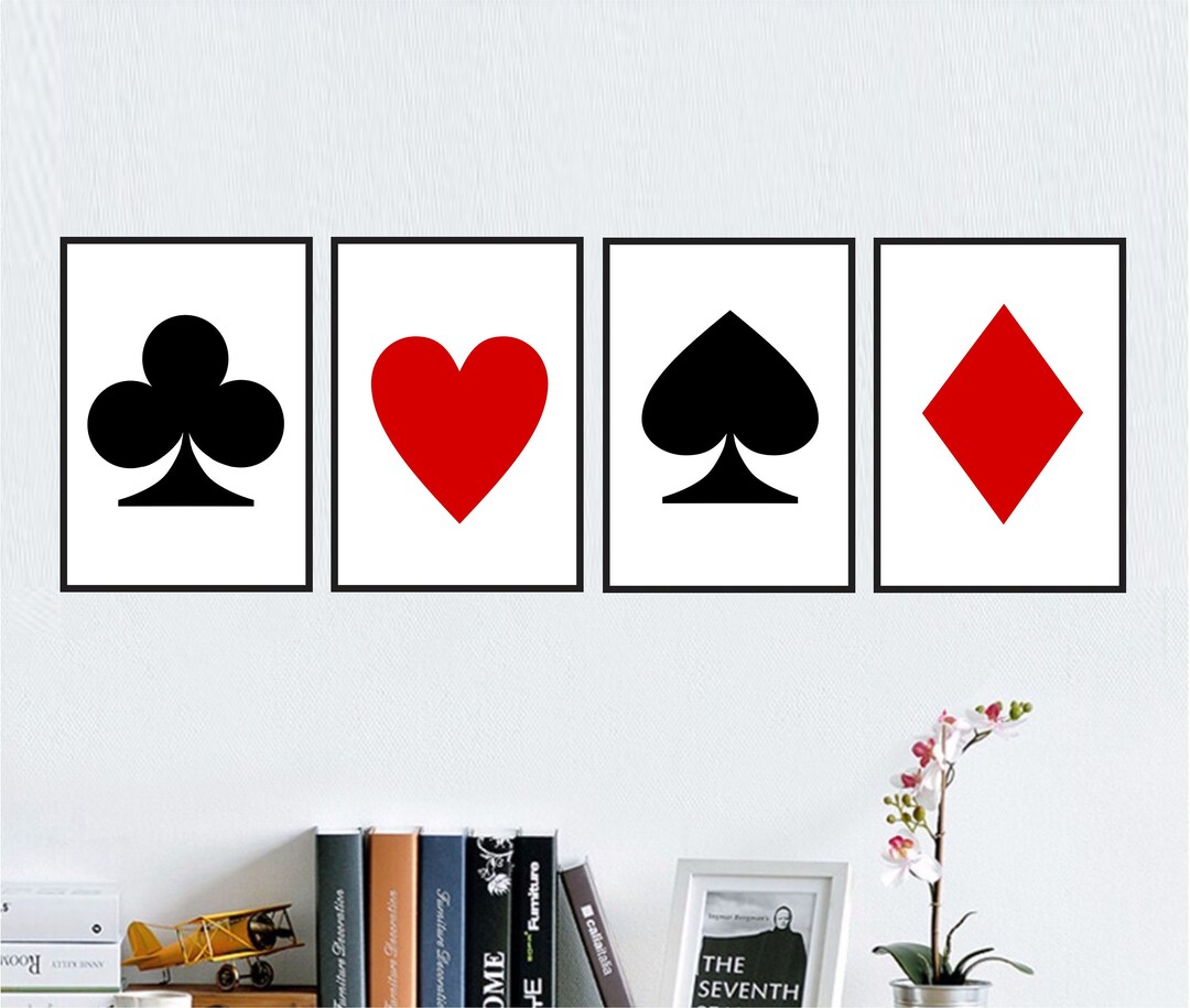Playing Cards Printable Wall Art Set of 4 Digital Prints Modern ...