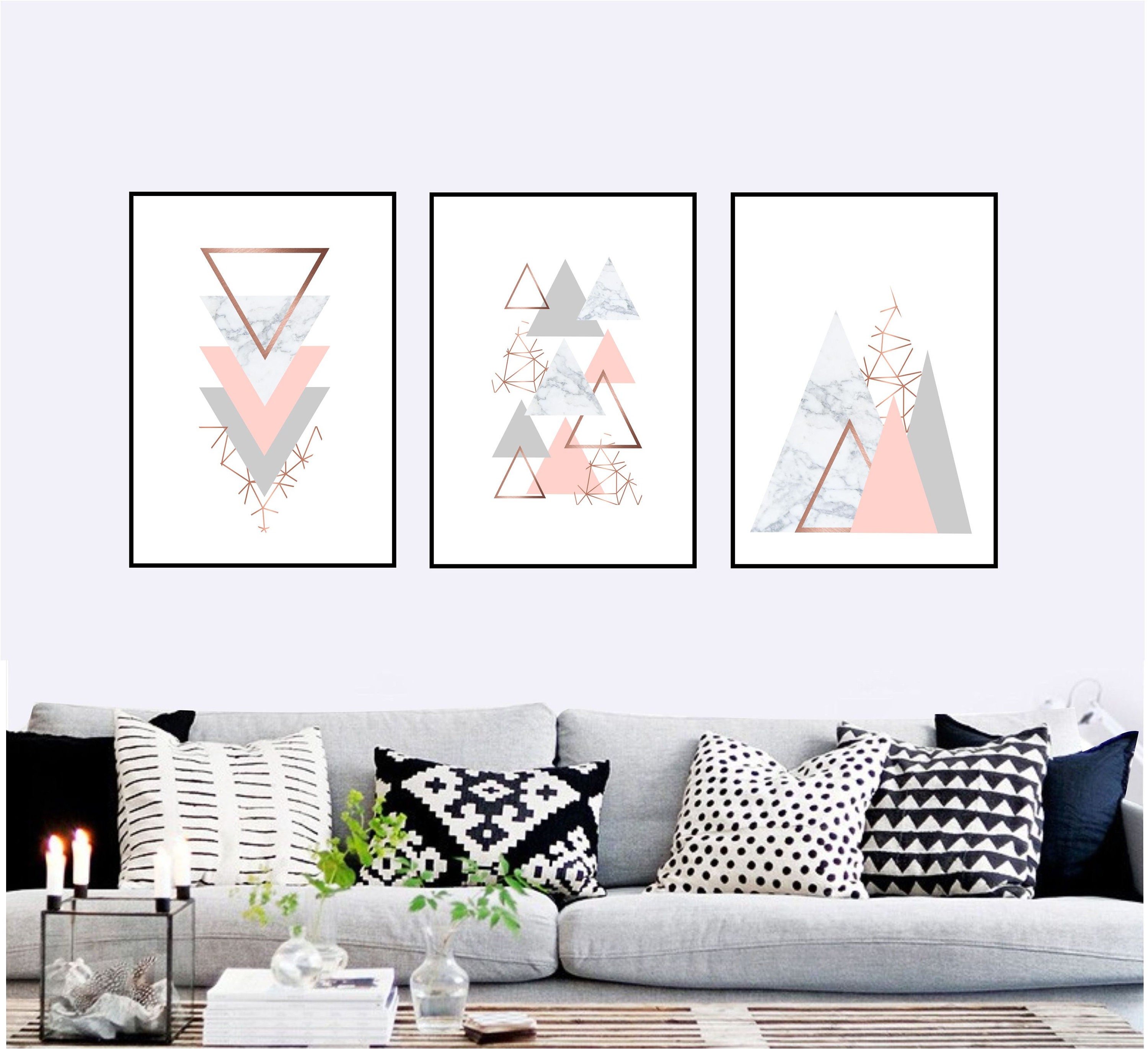 Set of 3 Geometric Print Pink Marble Gray Rose Gold Printable - Etsy Canada