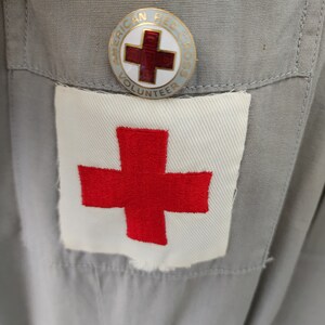 Vintage 40s Volunteer Red Cross Uniform Dress and Hat Dove Grey Button ...