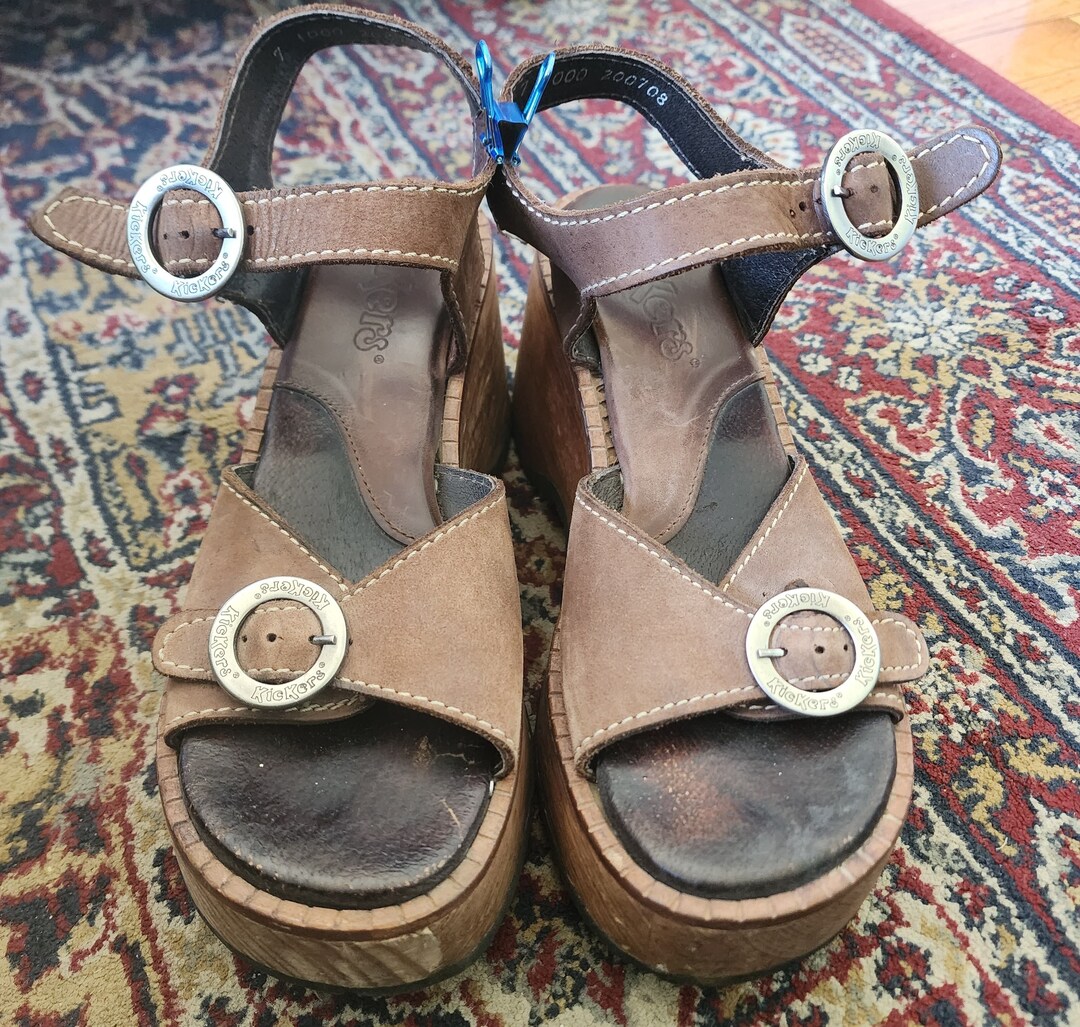Vintage 70s 80s Kickers Platform Sandals Shoes Brown Leather 7.5 - Etsy