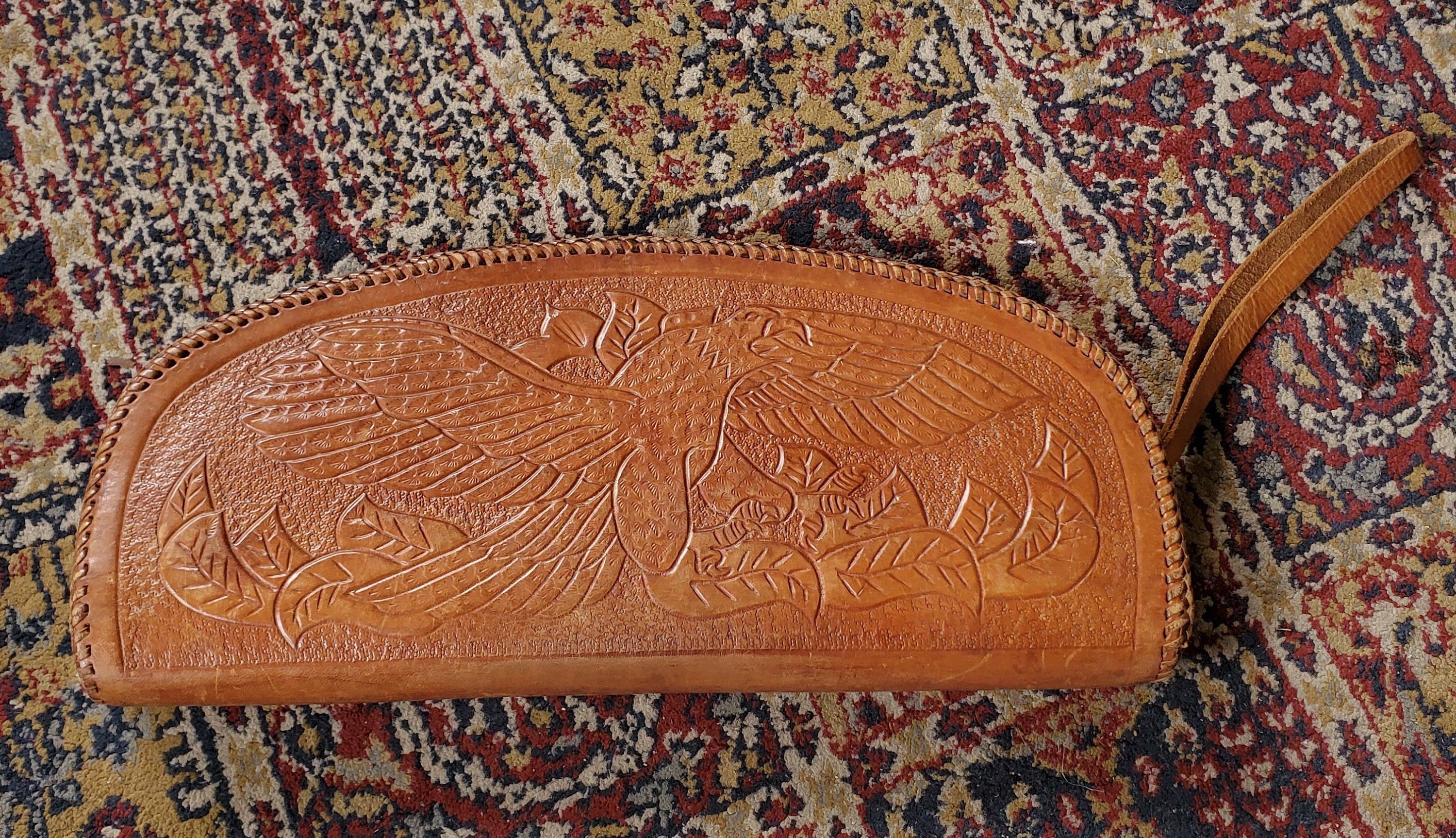 Vintage Mid Century 50s Tooled Leather Clutch Bald Eagle Crown Zipper ...
