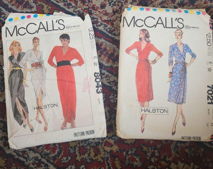 Vintage 70s 80s Mccalls Halston Lot of Two Patterns 7021 and 8042 ...