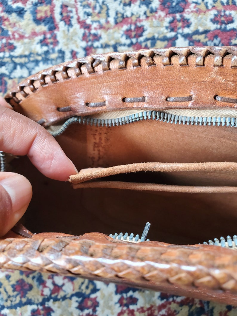 Vintage Mid Century 50s Tooled Leather Clutch Bald Eagle Crown Zipper ...