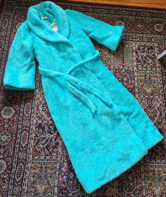 Vintage 70s 80s Rhapsody Blue Fuzzy Furry Robe S M Gem